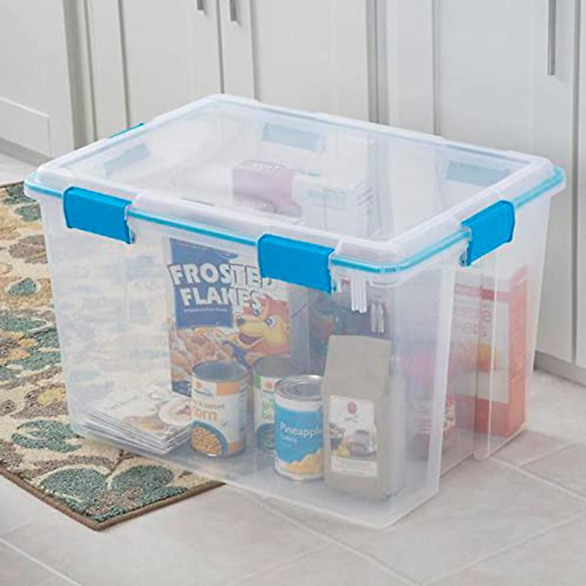Sterilite 80 Quart Clear Plastic Stackable Storage Container Box Bin with Air Tight Gasket Seal Latching Lid Long Term Organizing Solution, 16 Pack