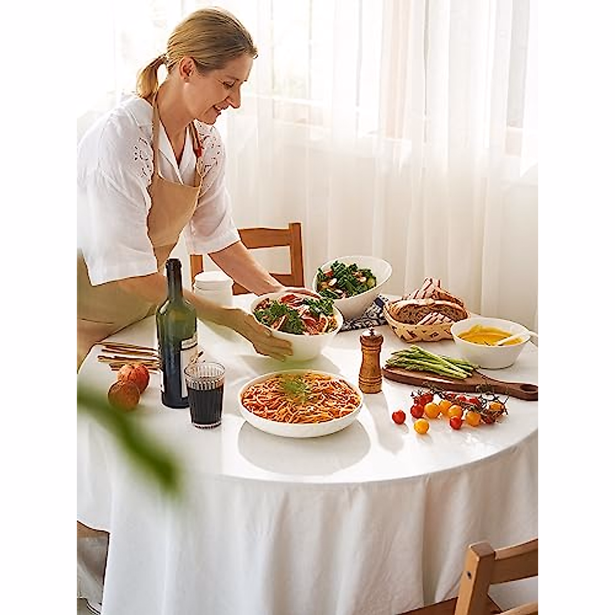 DOWAN 32 OZ Large Soup Bowls Set of 4 - White Ceramic Bowls for Ramen, Cereal, Pasta, Salad, Fruit - Dishwasher & Microwave Safe