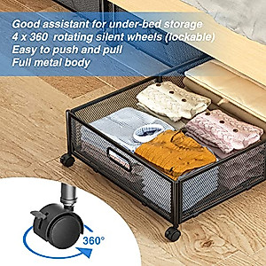 BIETCR under bed storage containers with wheels,metal underbed storage containers drawers, under bed shoe storage organizer for Bedroom Clothes Shoes Blankets (2PCK.BLACK)