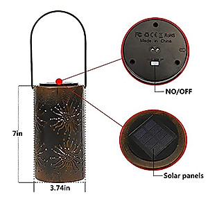 Hanging Solar Lantern Outdoor Metal Decorative Garden Hollowed-Out Design Waterproof Table Lamp for Patio, Courtyard, Party Garden Decor (Retro Metal lamp)