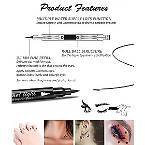 Go Ho 6 PCS Eyeliner Stamps,Double-sided Super Slim Gel Felt Tip High Black Eye Liner Pen,Waterproof Smudge-Proof Smooth Eyeliner Makeup Tools（6 Shapes）