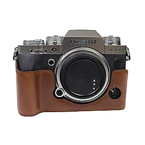 X-T4 Case, BolinUS Handmade PU Leather Half Camera Case Bag Cover Bottom Opening Version for Fujifilm Fuji X-T4 XT4 with Hand Strap (Coffee)