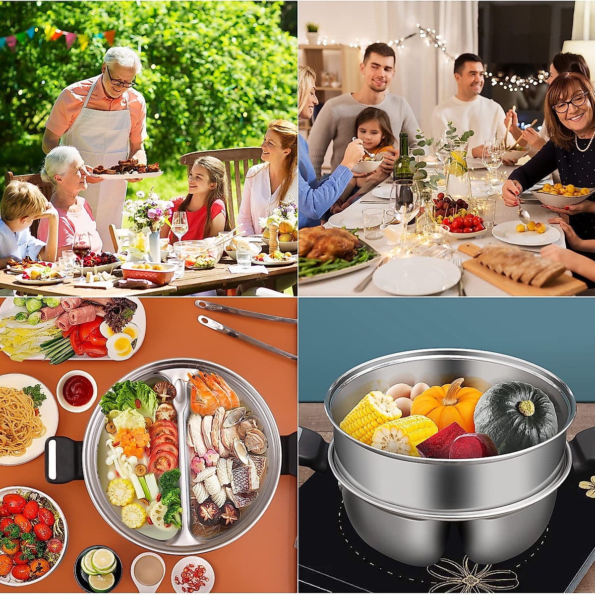 Shabu Shabu Pot, Yuanyang Pot, Weldless Pot with Steam Grill, 304 Stainless Steel Pot with Divider, Cookware with 2 Soup Ladles, 11.8 inch, 4.6 Quart, Not for Sale in China