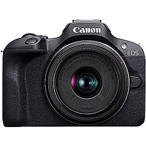Canon EOS R100 Mirrorless Camera with 18-45mm Lens (6052C012) + Bag + 64GB Card + LPE17 Battery + Charger + Card Reader + Flex Tripod + Cleaning Kit + Memory Wallet (Renewed)