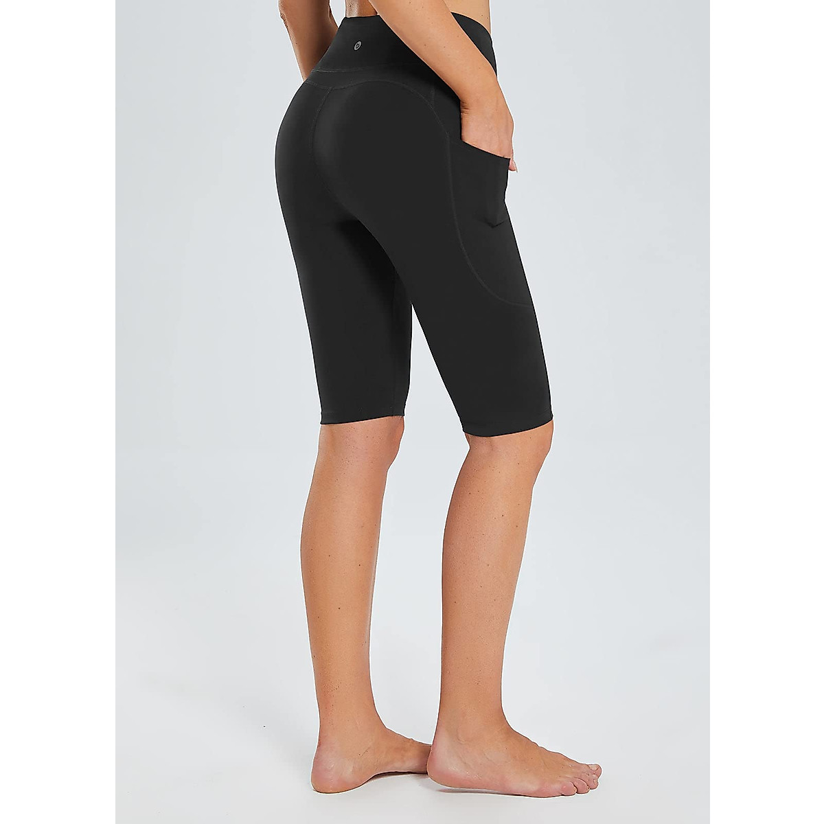 BALEAF Women's Long Biker Shorts Yoga Compression High Waist Knee Length with Pockets Spandex Workout Shorts 12" Black M