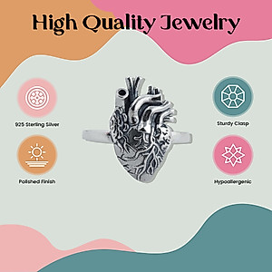 FashionJunkie4Life Anatomical Heart Ring - 925 Sterling Silver, Sizes 6-10, Lifelike Real Heart (9)