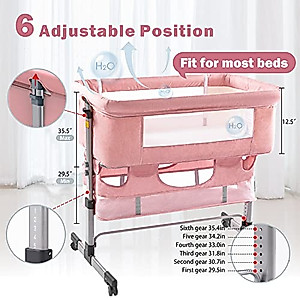 Ihoming Baby Bassinet Bedside Sleeper, Baby Bed Side Crib with Storage Basket, Easy Folding Bassinets, Adjustable Baby Bed for Infant Newborn, Pink