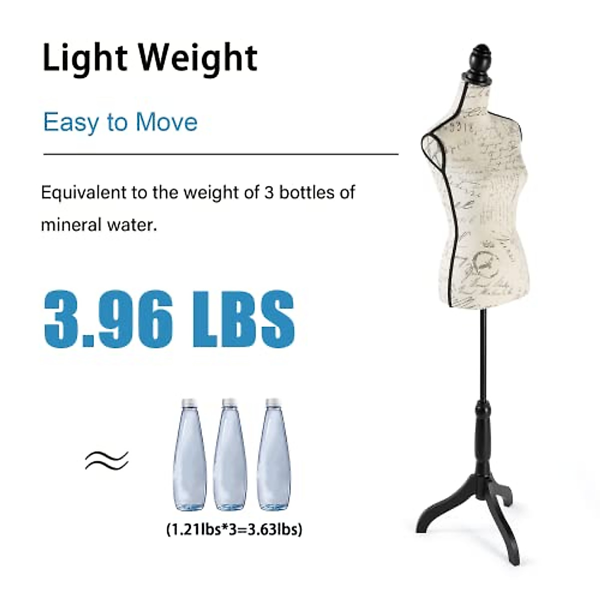 HOMBOUR Female Mannequin Body, Sewing Mannequin Torso Dress Form, Height Adjustable 52-67 inch Mannequin with Stand for Dressmaker Jewelry Display, Ivory