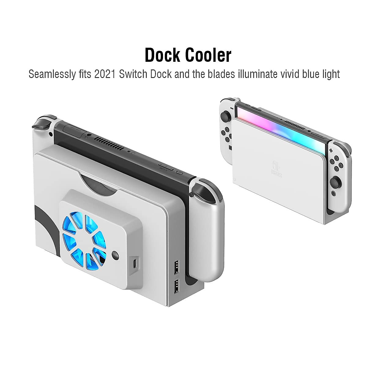 ElecGear Cooling Fan for Nintendo Switch OLED Dock, 3 Speed Replacement Back Cover for Switch New Dock, USB Powered Cooler with LED Lighting
