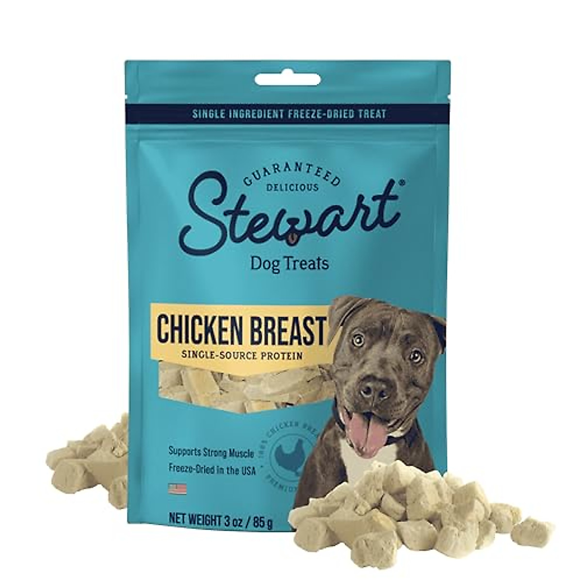 Stewart Single Ingredient Freeze Dried Raw Dog Treats, Chicken Breast, 3 Ounce Resealable Pouch, Training Treats or Meal Topper for All Size Dogs, High Protein, Grain-Free, Gluten-Free