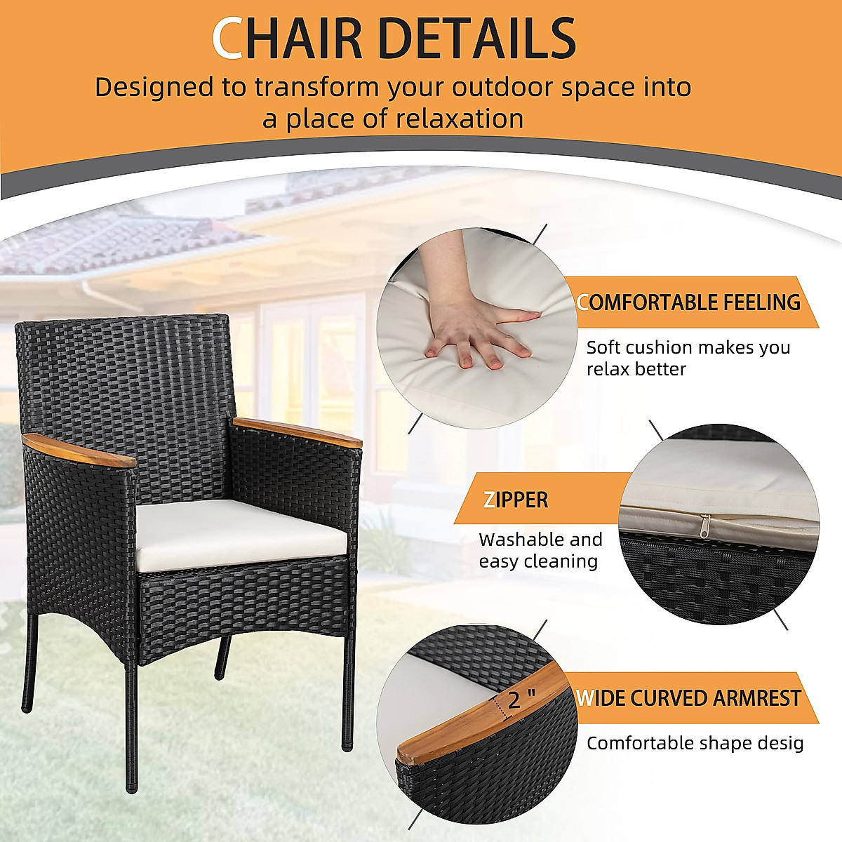 Shintenchi 4-Piece Patio Furniture Set, Outdoor Wicker Patio Conversation Furniture Set with Cushions and Wooden Tabletop for Paito Lawn Backyard Pool Garden, White Cushion