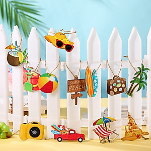 36 Pcs Summer Wood Hanging Ornaments Summer Ornaments for Tree Summer Tree Decorations Hawaiian Beach Wooden Pendant Decorations with String for Luau Party Supplies (Beach)