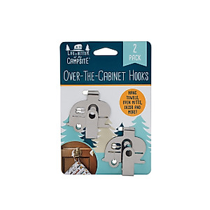 Camco Life is Better at The Campsite Over-The-Cabinet Hooks | Convenient to Use and Fits 3/4-inch Thick Cabinet Doors | Made of Stainless Steel | 2-Pack (53382), Silver, Small