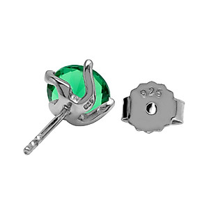 Silvershake 1.5 Ct 6MM Created Nano Green Emerald Gemstone 925 Sterling Silver Stud Earrings