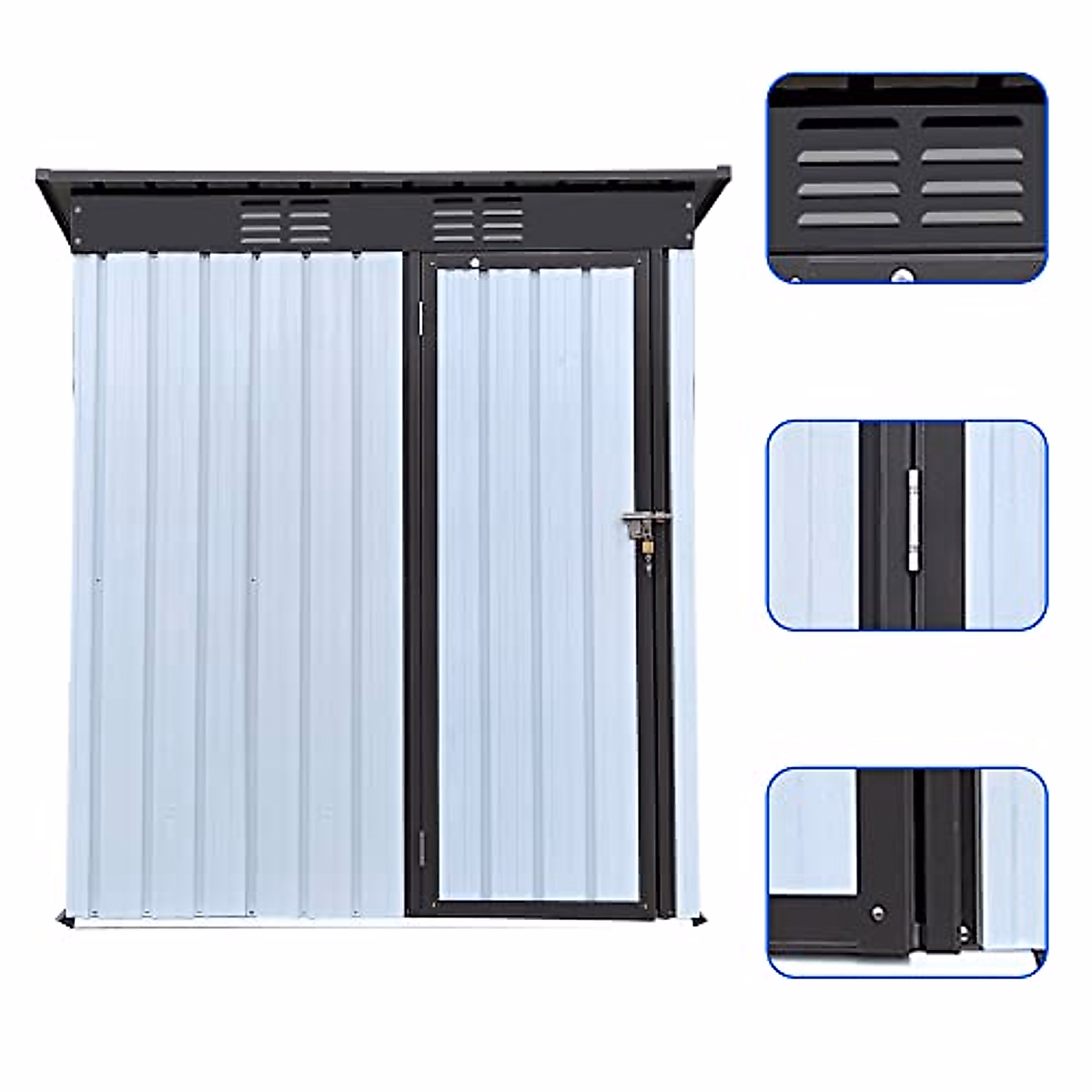 KELRIA 5Ft x 3Ft Outdoor Metal Garden Shed, Steel Garden Storage Shed with Single Lockable Door & Vents, Waterproof Anti-Corrosion Tool Storage Clearance for Backyard Patio Lawn, White+Black