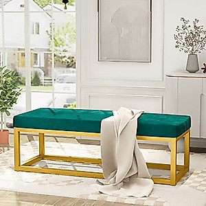 Lamerge Velvet Bench,Modern Upholstered Entryway Bench Bedside Bench, Dining Long Bench with Golden Metal Frame,Perfect for Dressing Room,Living Room,Hallway,Bedroom and So on,Emerald (LVB-E)