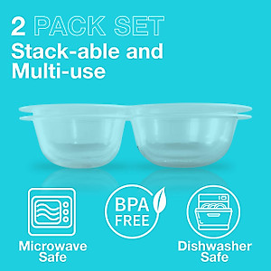 Plastic Double Bowls for Kids, BPA Free Toddler Children Adults Cereal Soup Snack Salad Pasta Bowl Microwave Dishwasher Safe Unbreakable Ecofriendly Stackable Divided Dish (2)