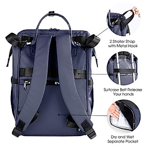 BesyPro Baby Diaper Bag Backpack Waterproof Travel Back Pack Maternity Nappy Changing Bags with Changing Pad Insulated Pockets,Navy Blue