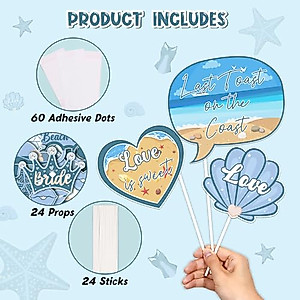 JOYMEMO 24 Pieces Coastal Bachelorette Party Photo Booth Props - Last Toast On The Coast Bachelorette Decorations, Blue Nautical Beach Bridal Shower Wedding Engagement Party Supplies