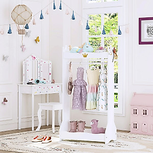 UTEX Kids Dress Up Storage, Kids' Costume Organizer Center, Open Hanging Armoire Closet, Kids Armoire with Rack for Toddler 3 Age+, White