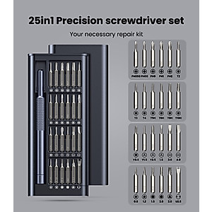 AXTH 25-in-1 Small Precision Screwdriver Set, Professional Magnetic Mini Repair Tool Kit for Phone, Computer, Watch, Laptop, Macbook, Ring Doorbell, Eyeglass, Electronic, [Bearing Steel] Screw Driver