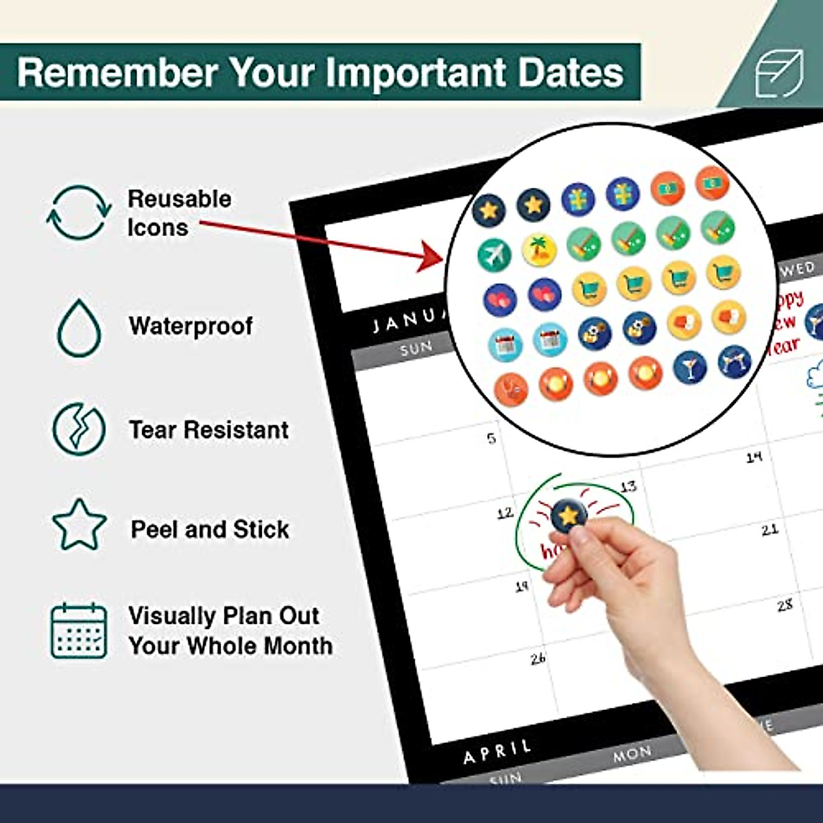 Large Dry Erase Wall Calendar - 38" x 68" - Undated Blank 2023 Reusable Yearly Calendar - Giant Whiteboard Year Poster - Jumbo Laminated 12 Month Office Calendar (Lushleaf Designs)