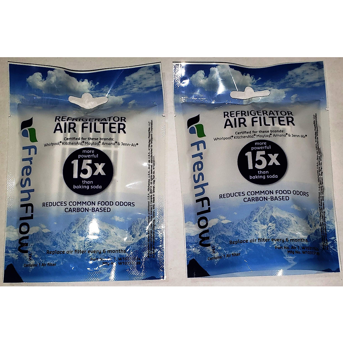 Fresh Flow W10311524 Air Filter Cartridge for Whirlpool Refrigerator's 2-Pack