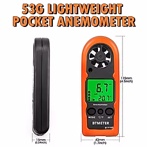 BTMETER BT-816B Handheld Anemometer, Compact Digital Wind Speed Meter Gauge for Air Flow Velocity, Wind Temperature Test with LCD Backlight, Max/Average, Wind Chill