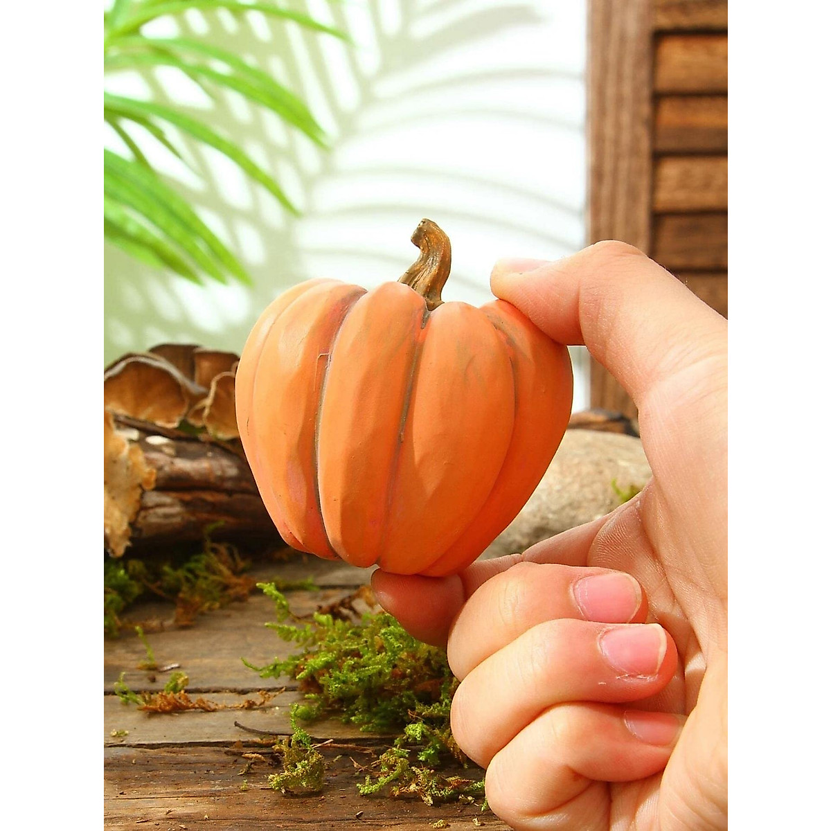 Fake Pumpkins, 4 Pcs Pumpkin Design Decorative Statue, Foam Plastic Fake Faux Artificial Pumpkins for Halloween Fall Harvest Festival Home Table Decor, Halloween Indoor Decoration