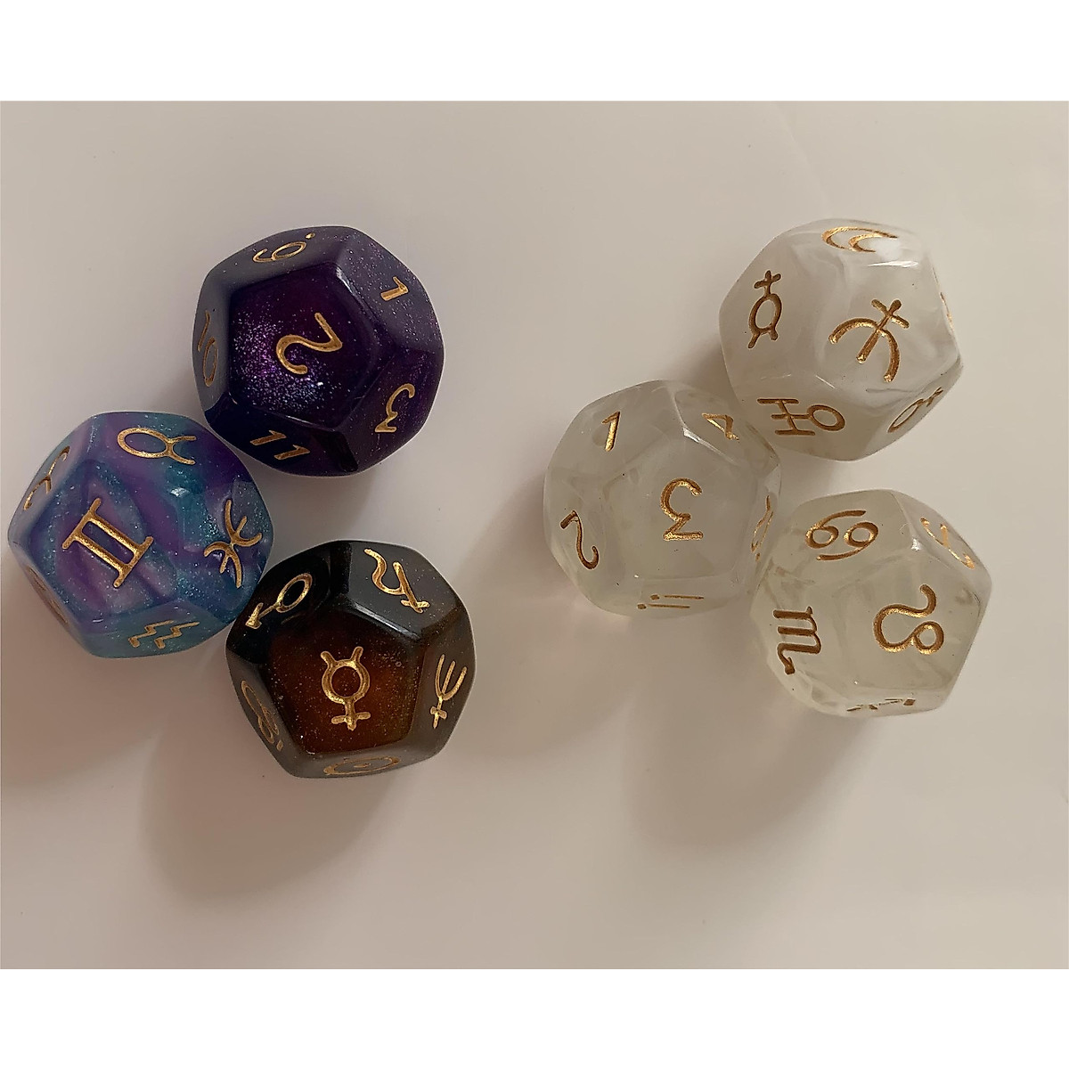 6Pcs/Set Astrological Dice Astrology Tarot Card Constellation Divination Zodiac Dice Set 12-Sided Polyhedral Dice