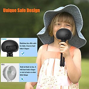 TAECCL Stroller Fan Bladeless Portable Fan Mini Fan with Flexible Tripod, Clip on Fan 3 Speeds Rechargeable Battery Operated Fan for Stroller, Car Seat, Crib, Bike and Desktop - Black