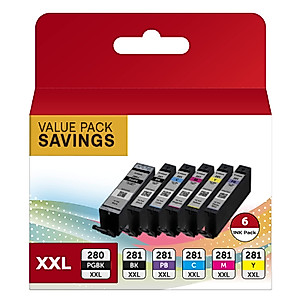 PGI-280XXL/CLI-281XXL Ink Cartridges Compatible Replacement for Canon 280 281 Ink Cartridges Use to Canon Pixma TS8120 TS9120 TS8220 TS8320 TS8300 TS8322 TS9100 6 Value Pack
