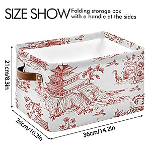 Kigai 2 Pack Storage Basket Chinoiserie Style Foldable Storage Box Laundry Hamper with Handle Toy Storage Bin for Home Closet Office Shelf