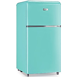 WANAI Compact Refrigerator 3.2 Cu.Ft Classic Retro Refrigerator 2 Door Mini Refrigerator Adjustable Remove Glass Shelves Refrigerator Suitable for Dorm Garage and Office