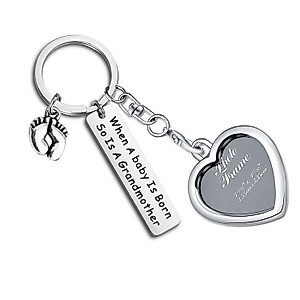 Baby Reveal Gift For Mom Grandma to Be Picture Frame Keychain When a Baby is Born So Is A Grandmother Keychain Baby Announcement Gift for New Grandma (silver)