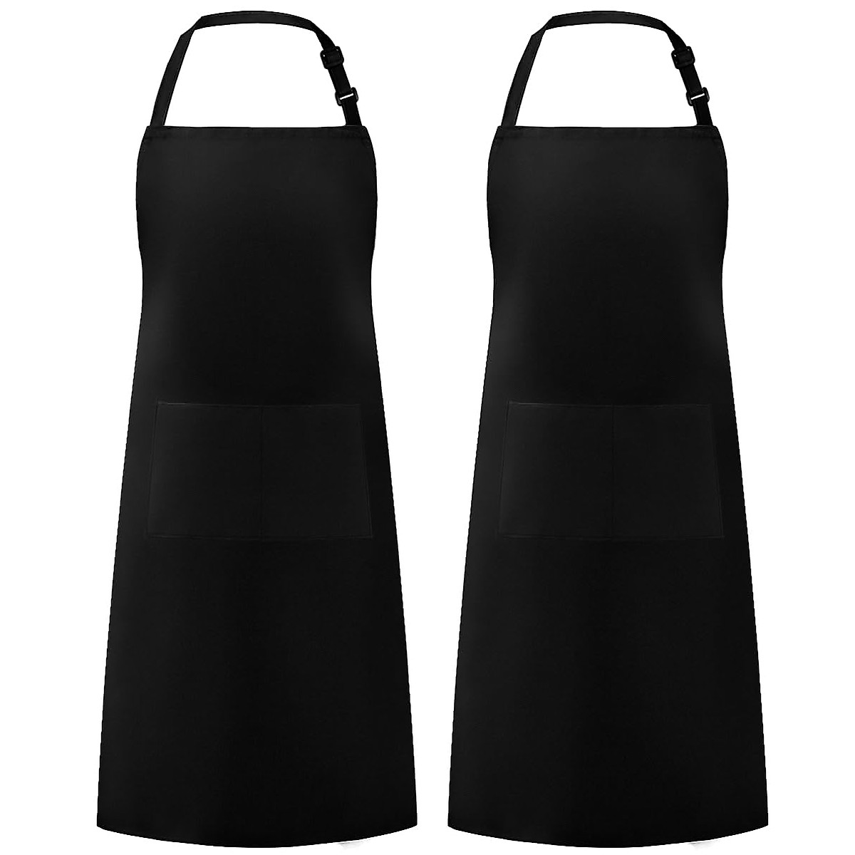 Syntus 2 Pack Adjustable Bib Apron Waterdrop Resistant with 2 Pockets Cooking Kitchen Aprons for Women Men Chef, Black