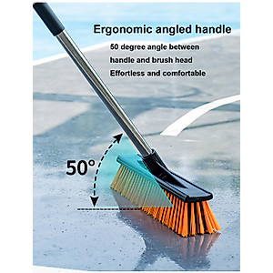 Xifando Heavy-Duty Push Broom Brush - 24" Wide, 65" Long Handle, Stiff Bristles - Perfect for Bathroom, Kitchen, Patio, Garage, Deck, Concrete, Wood, Stone, and Tile Floors (24" Black+Orange)