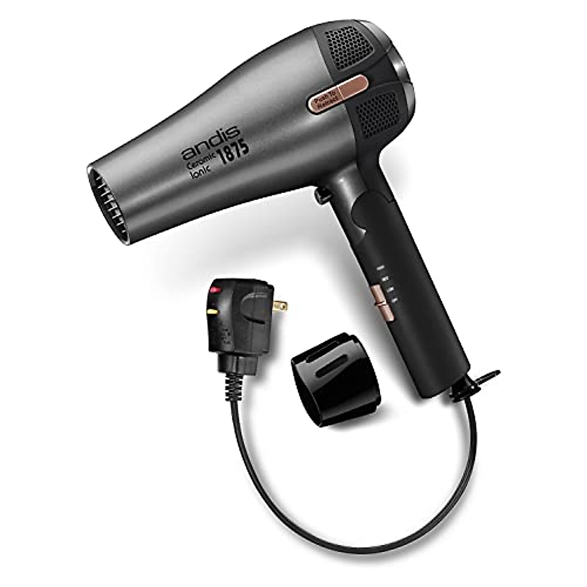 Andis 80280 Fold-n-go 1875 Watt Ceramic Ionic Dryer, Retractable Cord, Lightweight with Professional Blowout Results, Quick Drying Blow Dryer, Black/Silver
