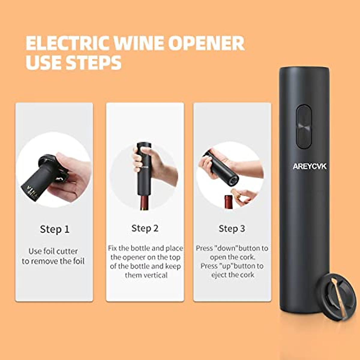 AREYCVKElectric Wine Bottle Openers, Wine Electric Opener,Wine opener battery operated with Foil Cutter wine Stoppers to Best Gift for friends (Black- Wine Bottle Openers)