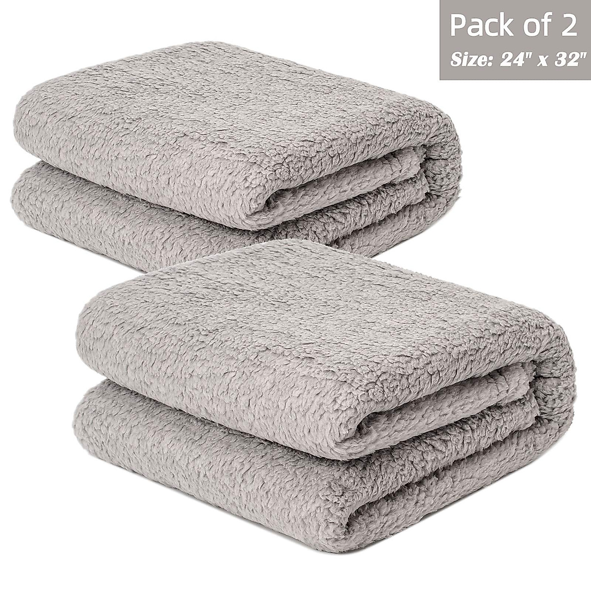 Baby Blanket or Pet Blanket, Comfy Soft Warm Blankets for Baby Girls and Boys, Dog and Cat, Plush Fleece Throw Blankets for Sofa, Couch, Travel and Camping (Sherpa 24"×32",2-pack, Light grey)