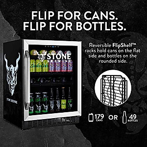 NewAir Stone Brewing 180 Can FlipShelf Beverage and Beer Refrigerator, 24” Built-In or Freestanding Wine Cooler with Reversible Shelves, Perfect for Bar, Gamer Room, or Office