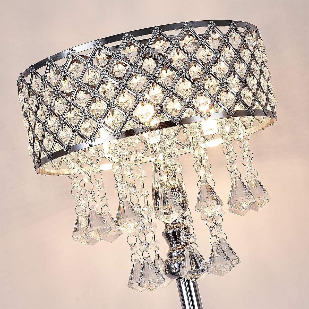 Hsyile KU300256 Mini European Crystal Floor Lamp for Living Room,Bedroom,Office,Chrome Finish,3 Lights