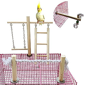 PINVNBY Parrot Climbing Ladder Swing Toy Natural Wood Bird Cage Play Gyms Playground Stand Rope Perch for Parakeet Cockatiel Conure Love Birds Finch African Grey Macaw Amazon Budgies