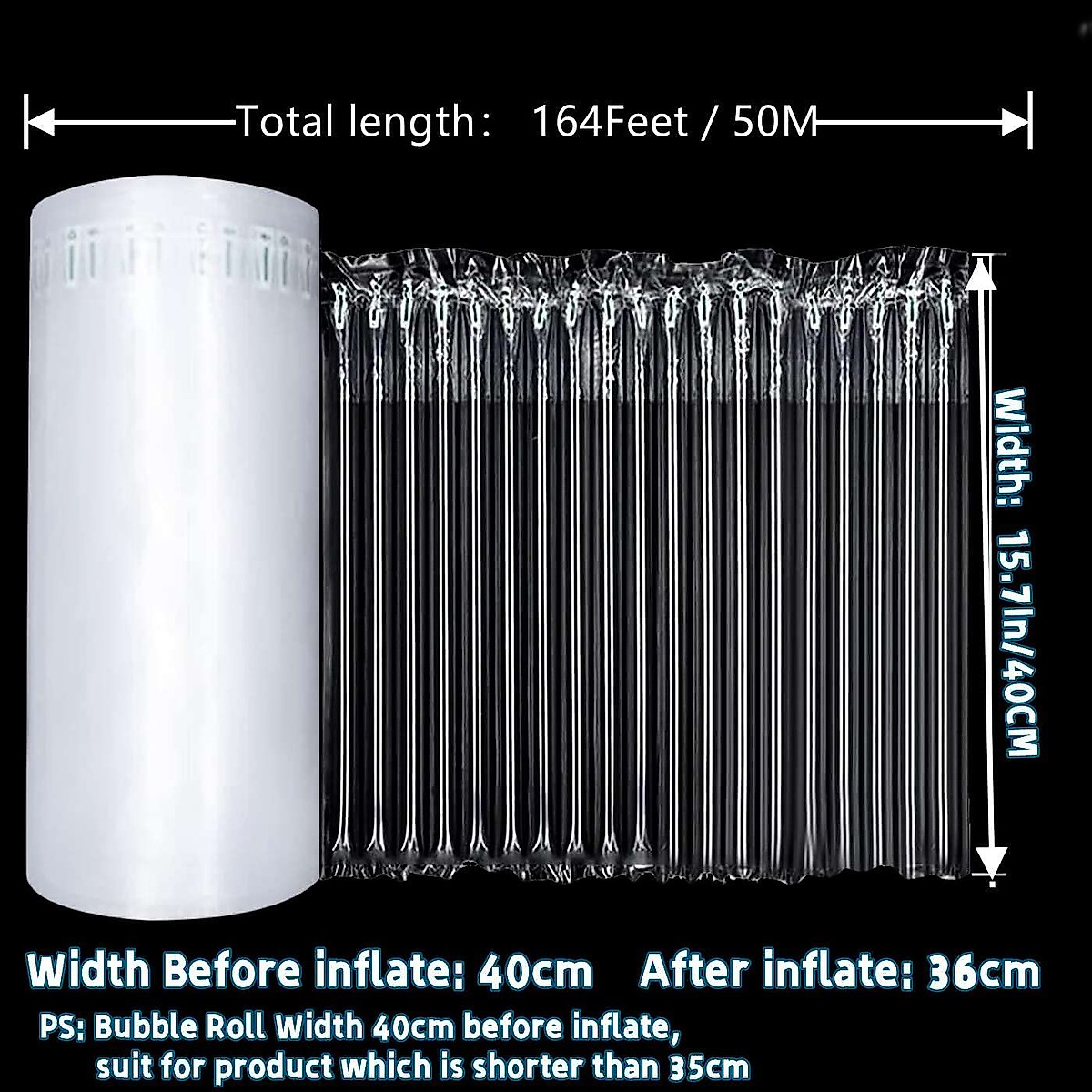 Bubble Cushioning wrap Roll Packing - 15.8inch x 164feet Inflatable Packing Material, Large Bubble Roll Wrap with Free Pump, Large air Pillow for heavy duty Bottle Protector, Shipping Supplies