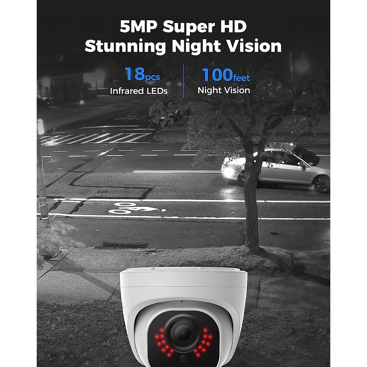Reolink 5MP PoE Security Camera System Bundle, 6pcs 5MP Smart Human Vehicle Detection PoE Cameras, nDome IP Cameras, an 8CH NVR Pre-Installed with 2TB HDD(Include 4 x 18M Cat5 Cable)