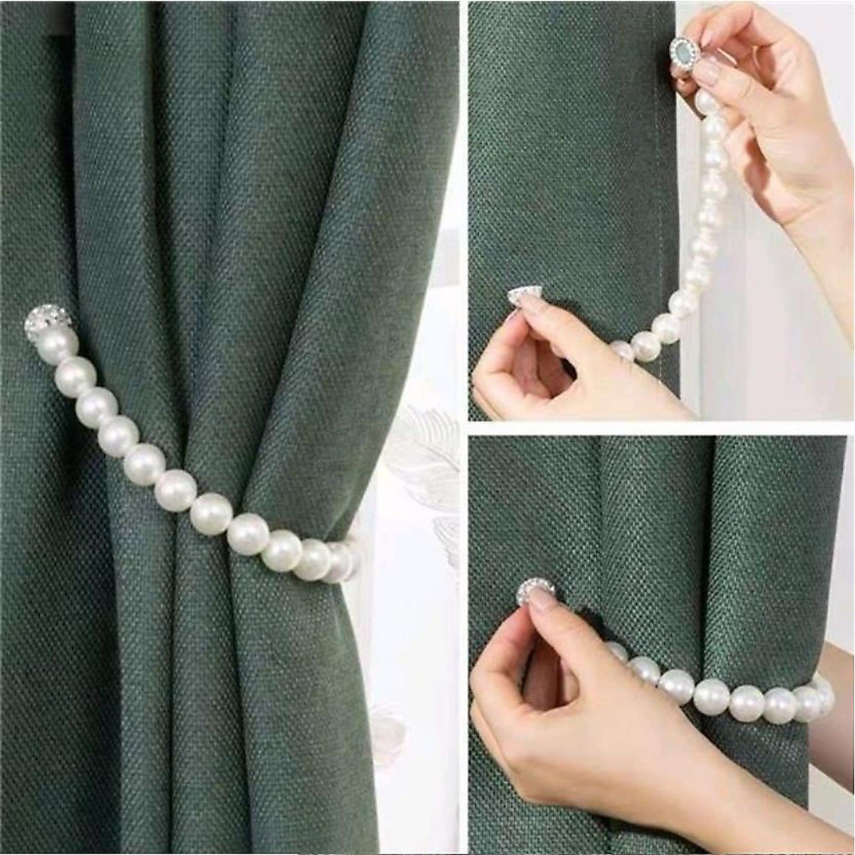 Qiiuuy Classics Pearl Magnetic Curtain Tiebacks, Pearl Ball Home Curtain Buckle, The Most Elegant Convenien Tie Backs.Pearl Curtain Buckle for Home, Office, Window Decoration