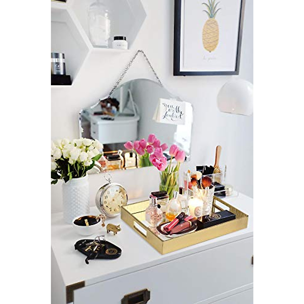 Vixdonos Decorative Mirror Tray Gold Serving Tray Bathrooom Vanity Tray for Makeup,Candle Holders,16.2'' X 12.2" X 2''