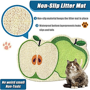 JSNTORIH Cute Cat Litter Trapping Mat 24”x16”, Traps Mess from Litter Box and Pet Food Bowl, Soft on Kitty Paws, Easy Clean, Kitten Litter Box Mat (Apple)…