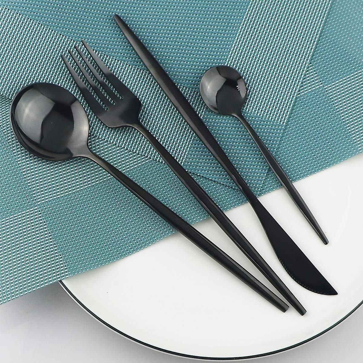 Gugrida 24-Piece Silverware Set - 18/10 Stainless Steel Reusable Utensils Forks Spoons Knives Set, Mirror Polished Cutlery Flatware Set, Great for Family Gatherings & Daily Use (6 set, Black)
