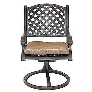 Nassau Outdoor Patio 4 Swivel Rocker Dining Chairs Dark Bronze Cast Aluminum, Walnut Cushions